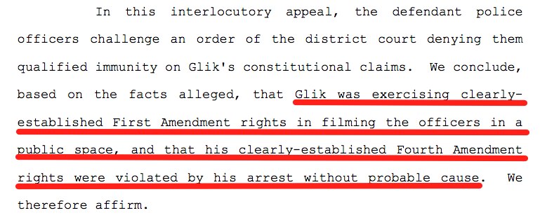 Filming Police Acknowledged as First Amendment Right